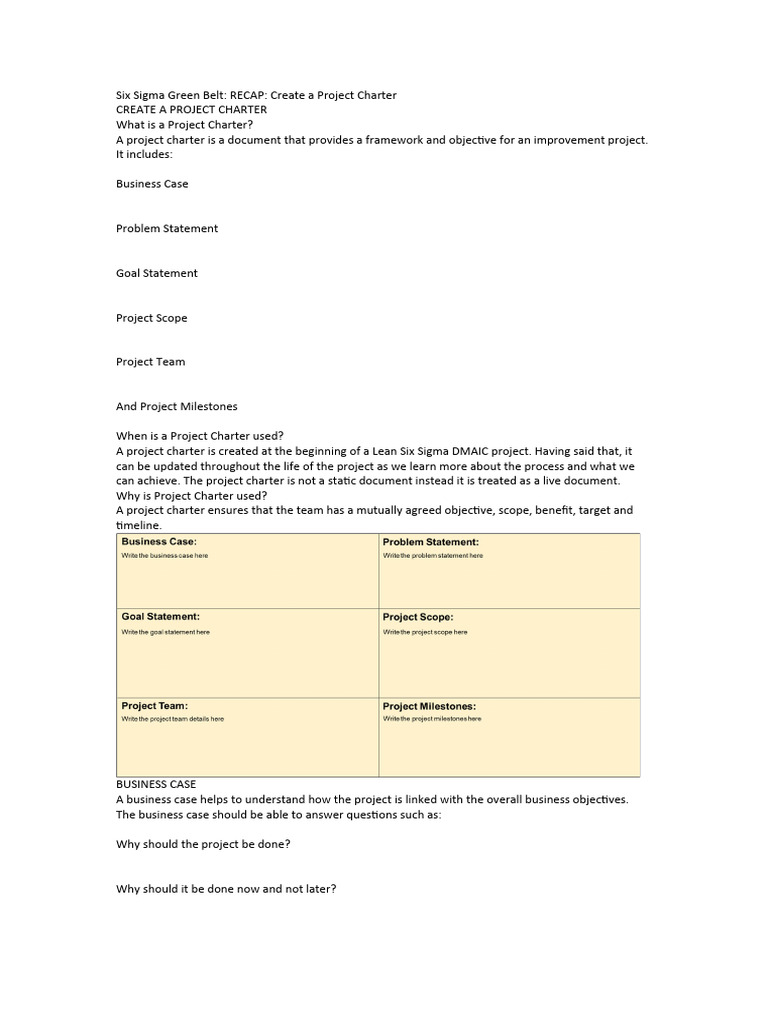 CREAT PROJECT CHARTER | Download Free PDF | Six Sigma
