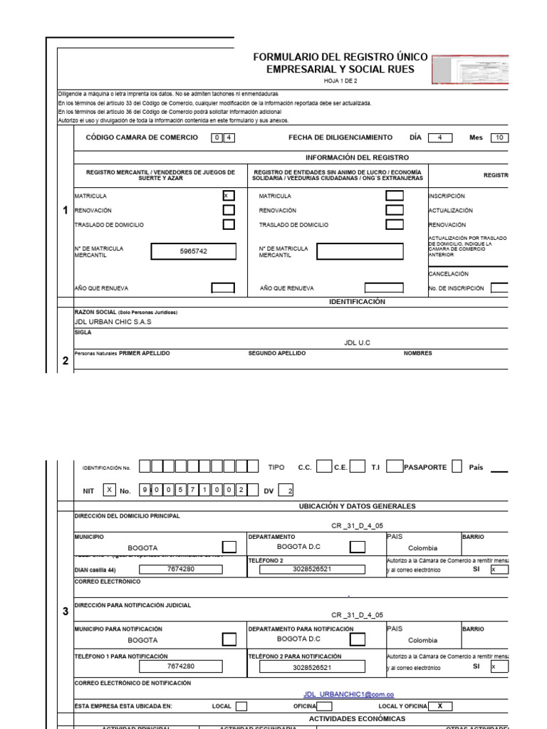 Formatos Legales JDL Chic | PDF | Bogotá | Colombia