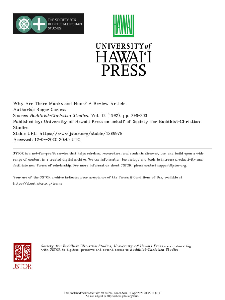 Roger Corless - Why Are There Monks and Nuns | PDF | Monasticism | Monk