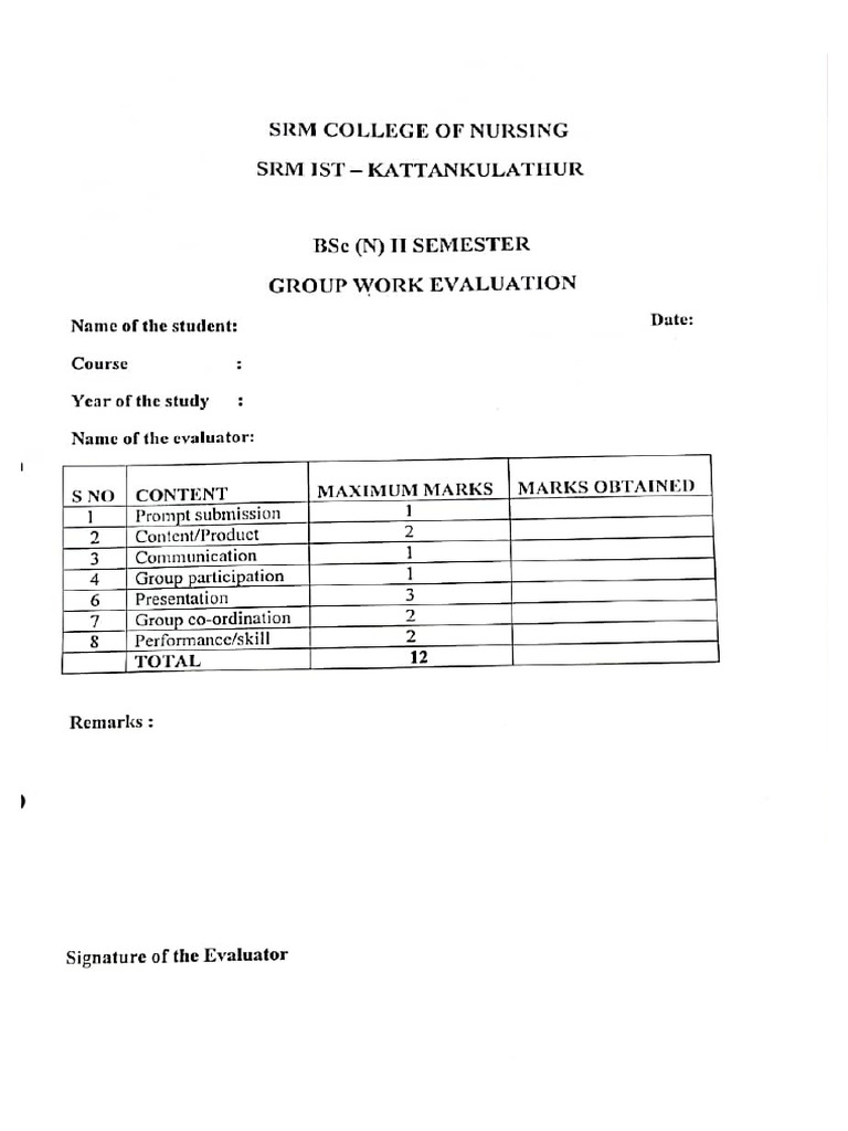 Group Work Evaluation Form | PDF