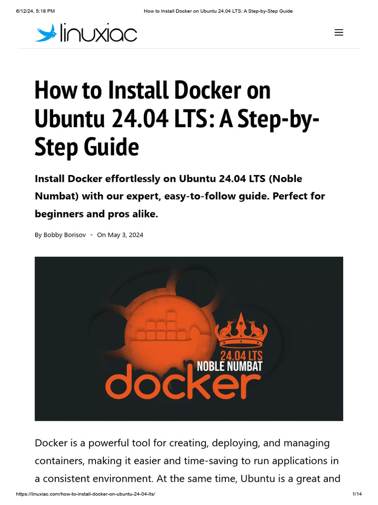 How To Install Docker On Ubuntu 24.04 LTS - A Step-by-Step Guide | PDF | Software Repository | Sudo