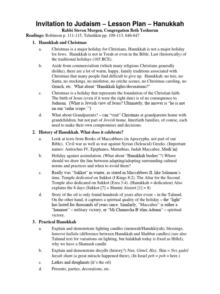 Hanukkah Lesson Plan Overview | PDF | Torah Reading | Hanukkah