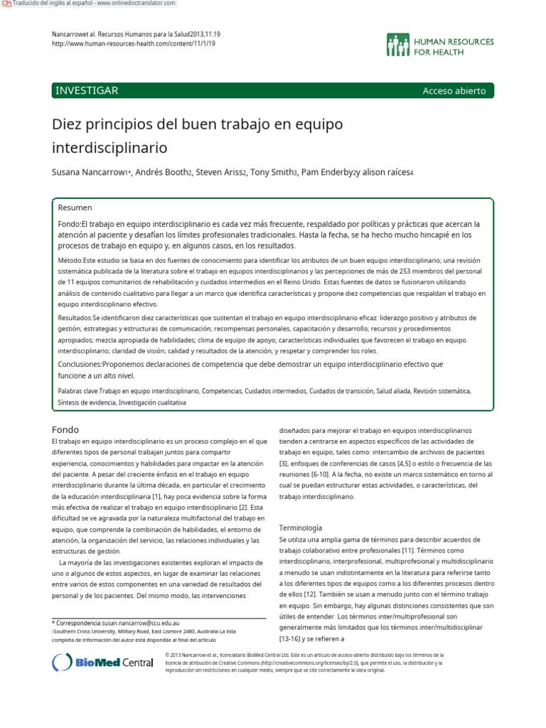 1.ten Principles Good Interdisciplinary Team Work Nancarrow 2013.en ...