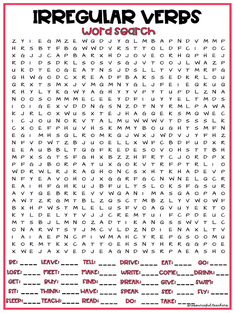 Word Search Irregular Verbs | PDF