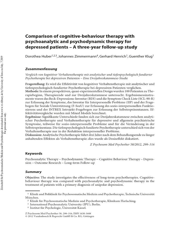 Comparison of CBT With Psychoanalytic Therapy For Depressed Pacients, 2012 | Download Free PDF ...