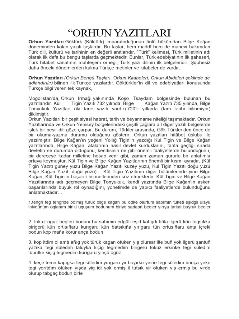 Orhun Yazitlari 1 | PDF