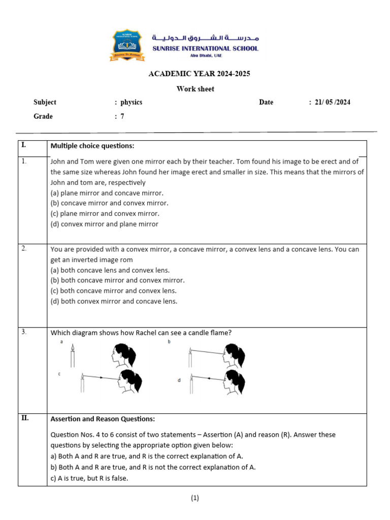 GR 7 Light Worksheet | Download Free PDF | Mirror | Light