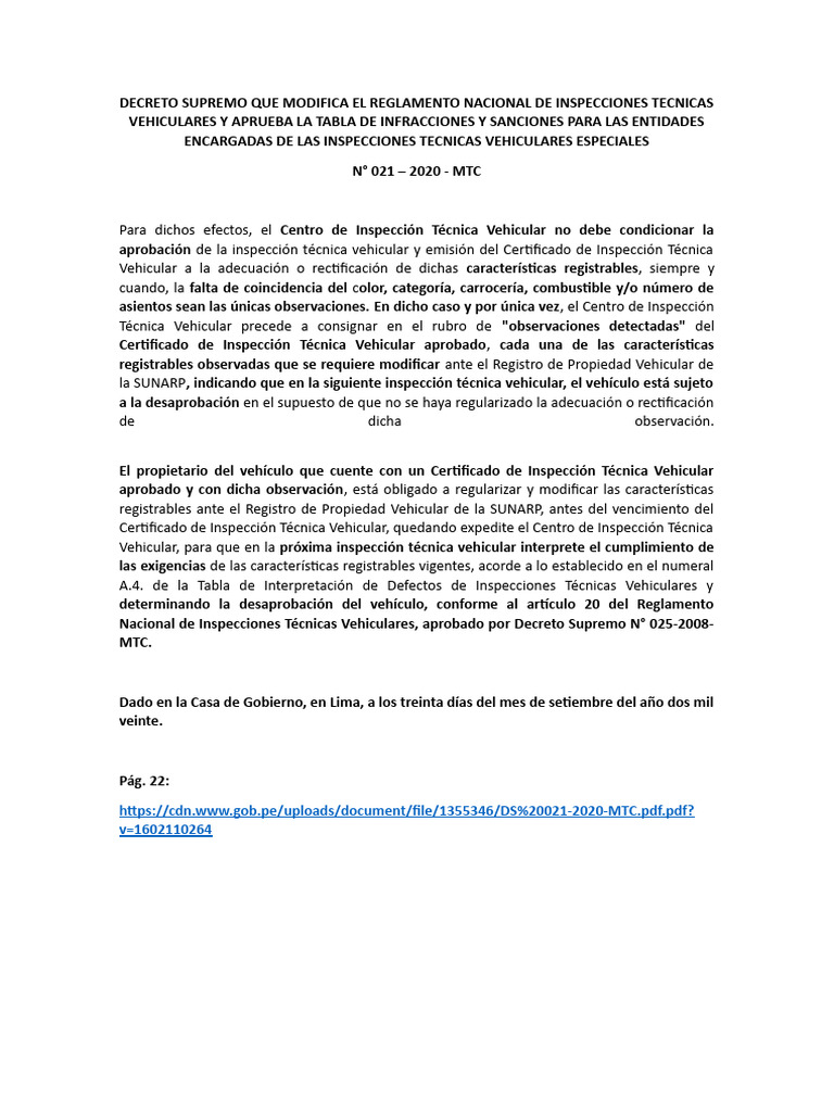 Observaciones de Tarjeta - DS 021 - 2020 MTC | PDF | Finanzas y administración del dinero