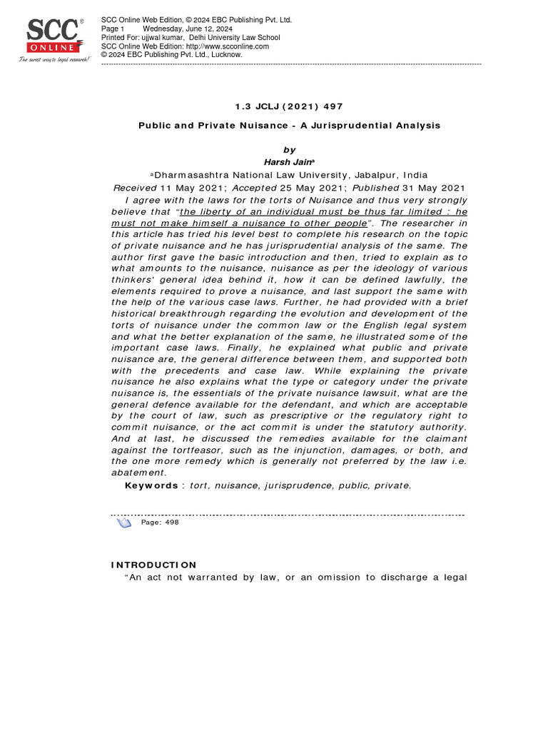 Private Public Nuisance Pdf Tort Nuisance