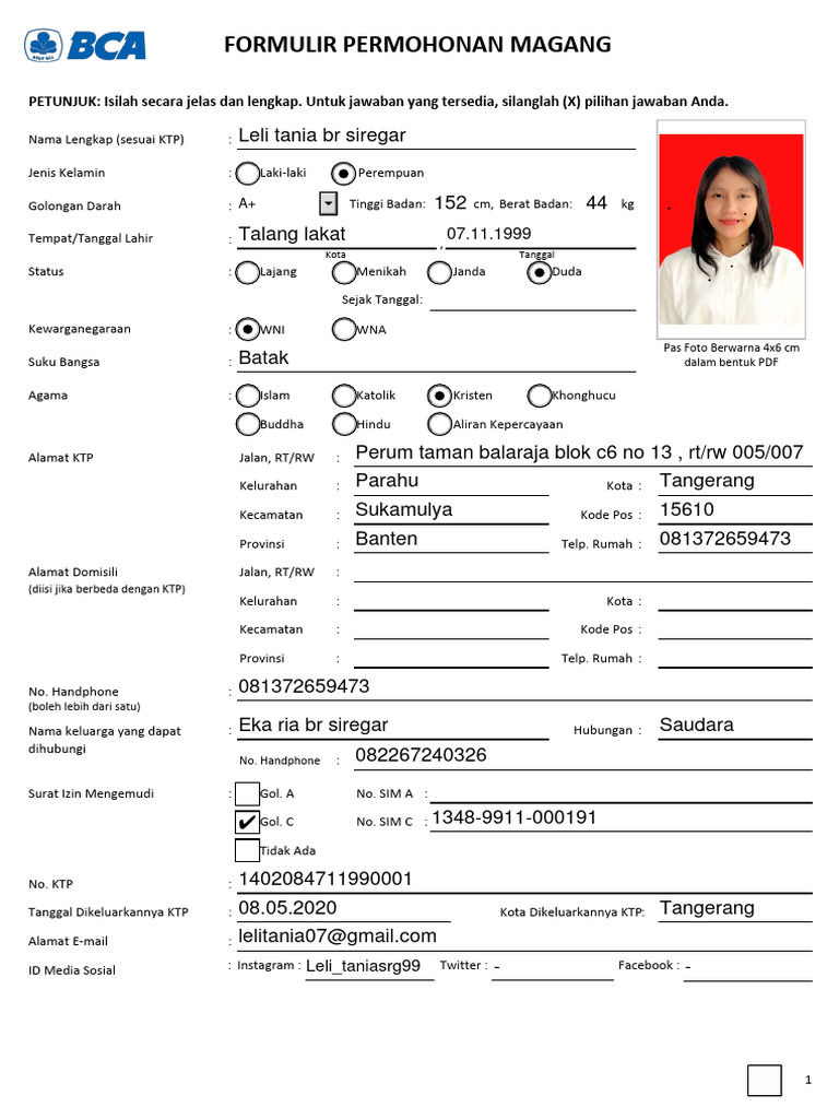 Formulir Permohonan Magang (Fillable Form) | PDF