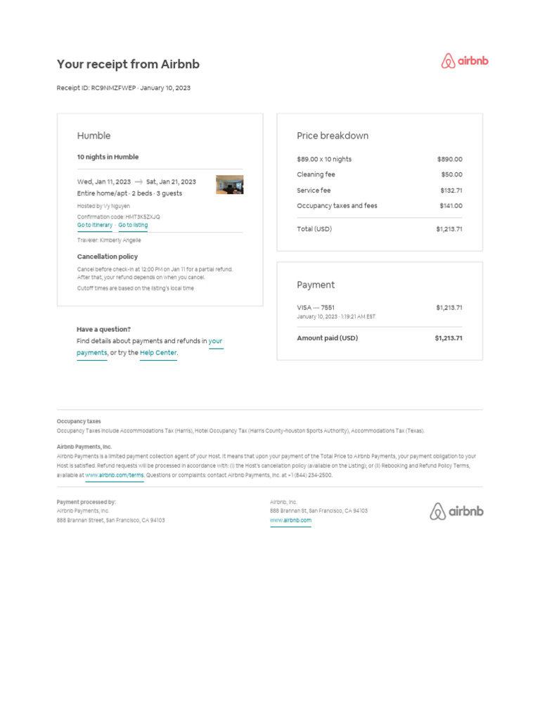 Your Airbnb Receipt | PDF | Airbnb | Government Finances