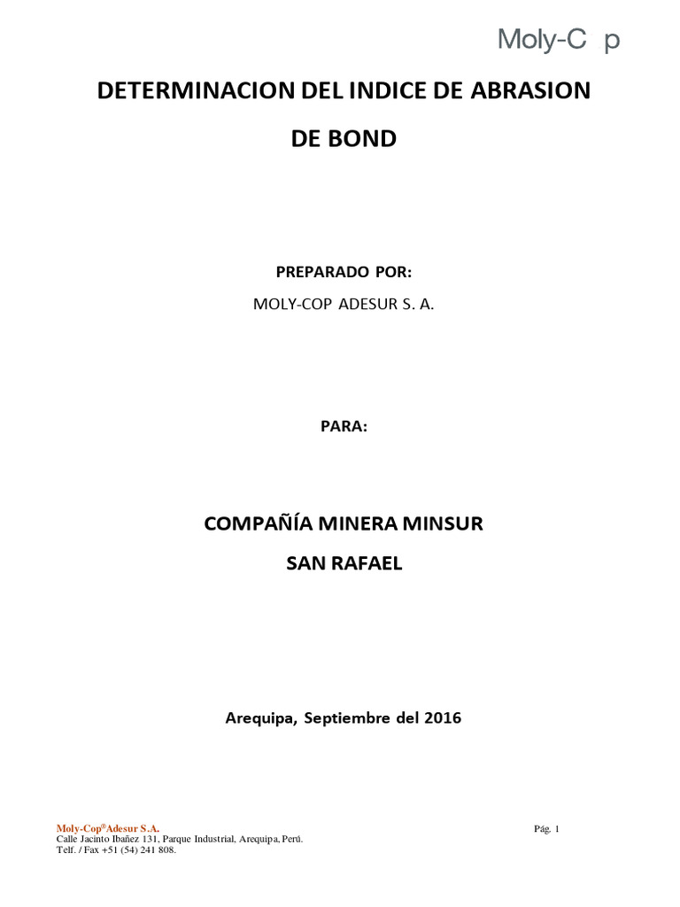 Abrasion Index Minsur 13092016 | PDF | Sector secundario de la economía
