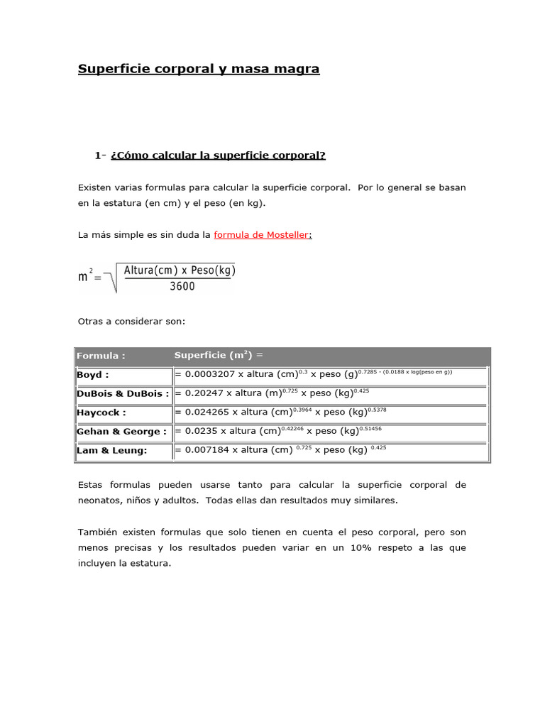 Superficie corporal - masa magra | PDF | Índice de masa corporal ...