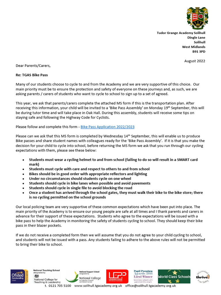 Bike Pass Letter 2022 23 | PDF | Human Powered Transport | Aerobic Exercise