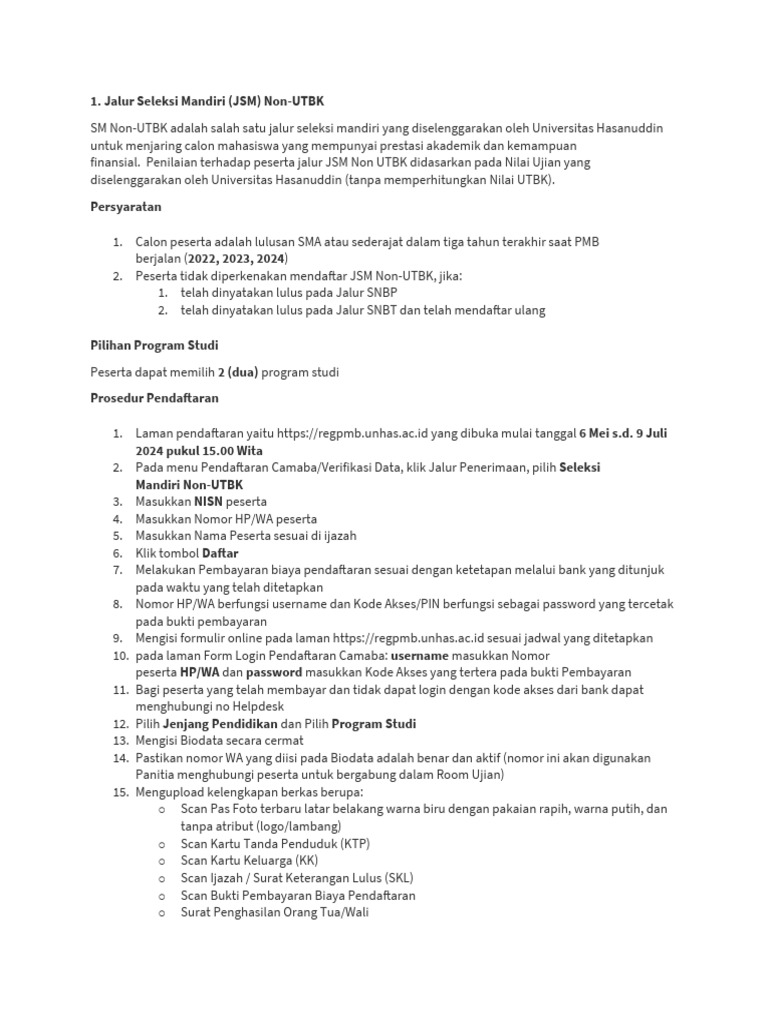 Pendaftaran Jalur Mandiri Unhas 2024 | PDF | Griya & Taman