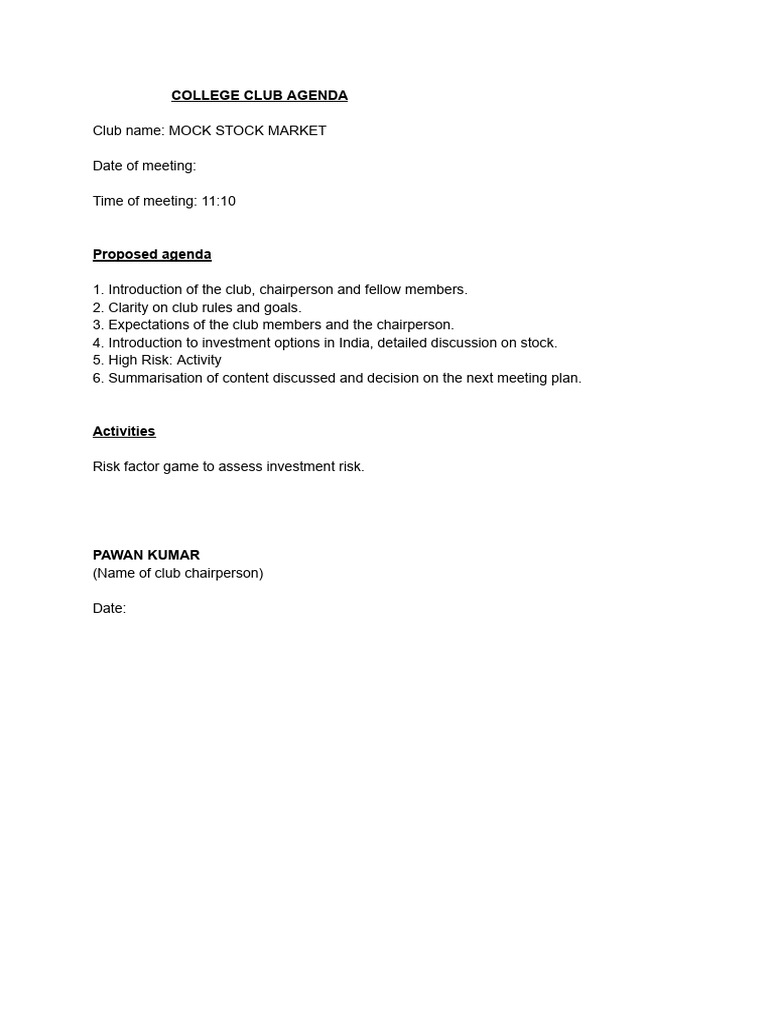 College Club Agenda | PDF