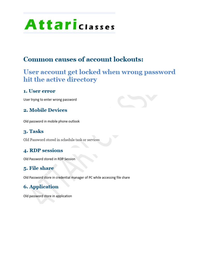 Causes of Account Lockouts Explained | PDF | Business | Finance & Money ...