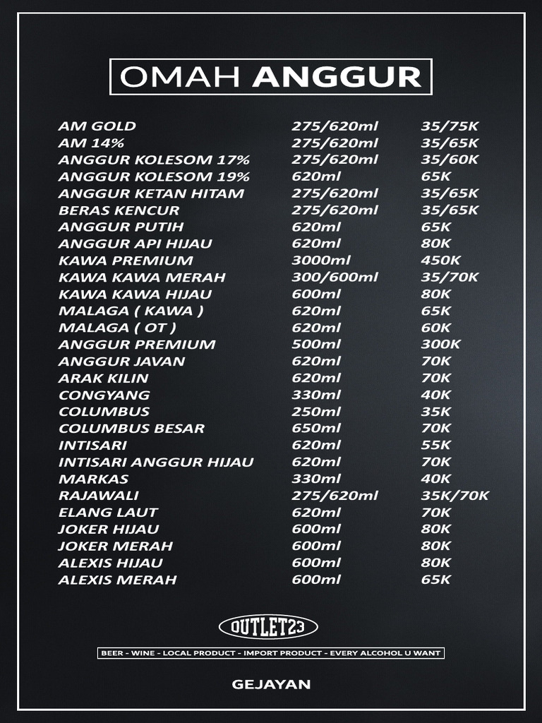 Daftar Harga Minuman Alkohol | PDF | Minuman Suling | Minuman