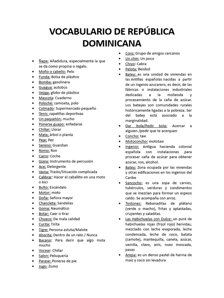 Vocabulario de República Dominicana | PDF | Batata | Postres