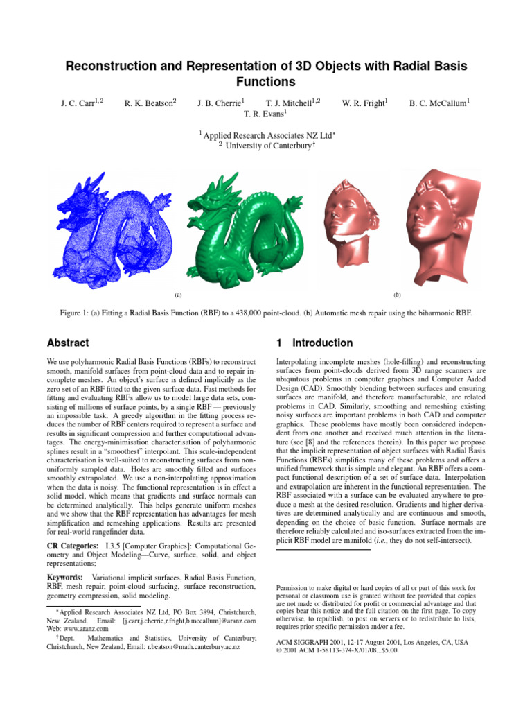 2001 - Carr Et Al - Reconstruction and Representation of 3D Objects With RBFs | PDF ...