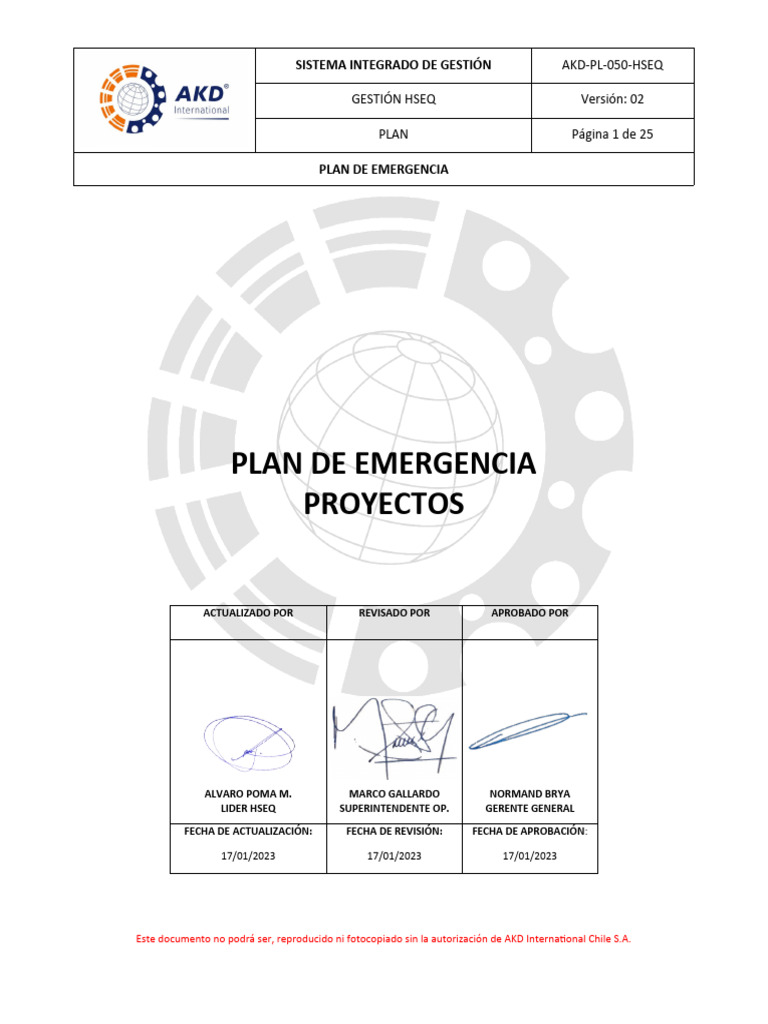 AKD-PL-050-HSEQ-DS-Plan de Emergencia | PDF | Ambulancia | Volcán