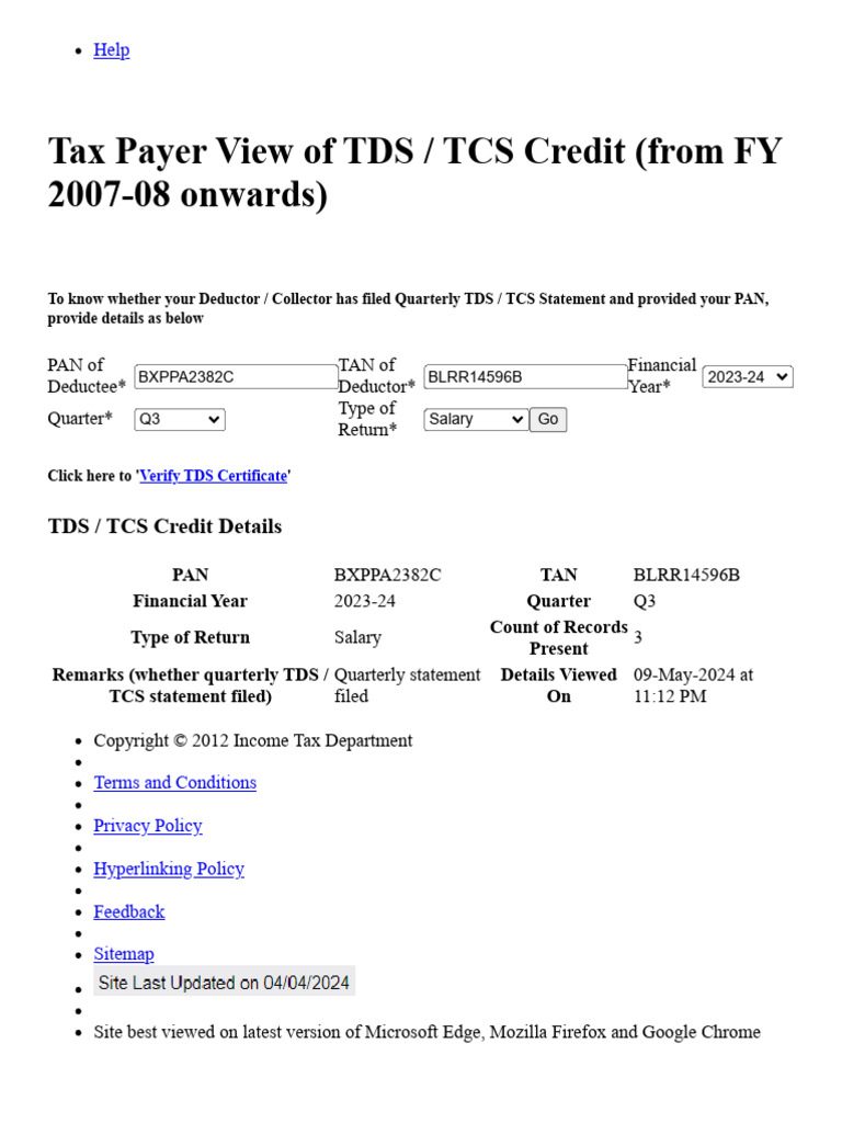 Aamina 23-24 Traces - Tds - Tcs Credit | PDF