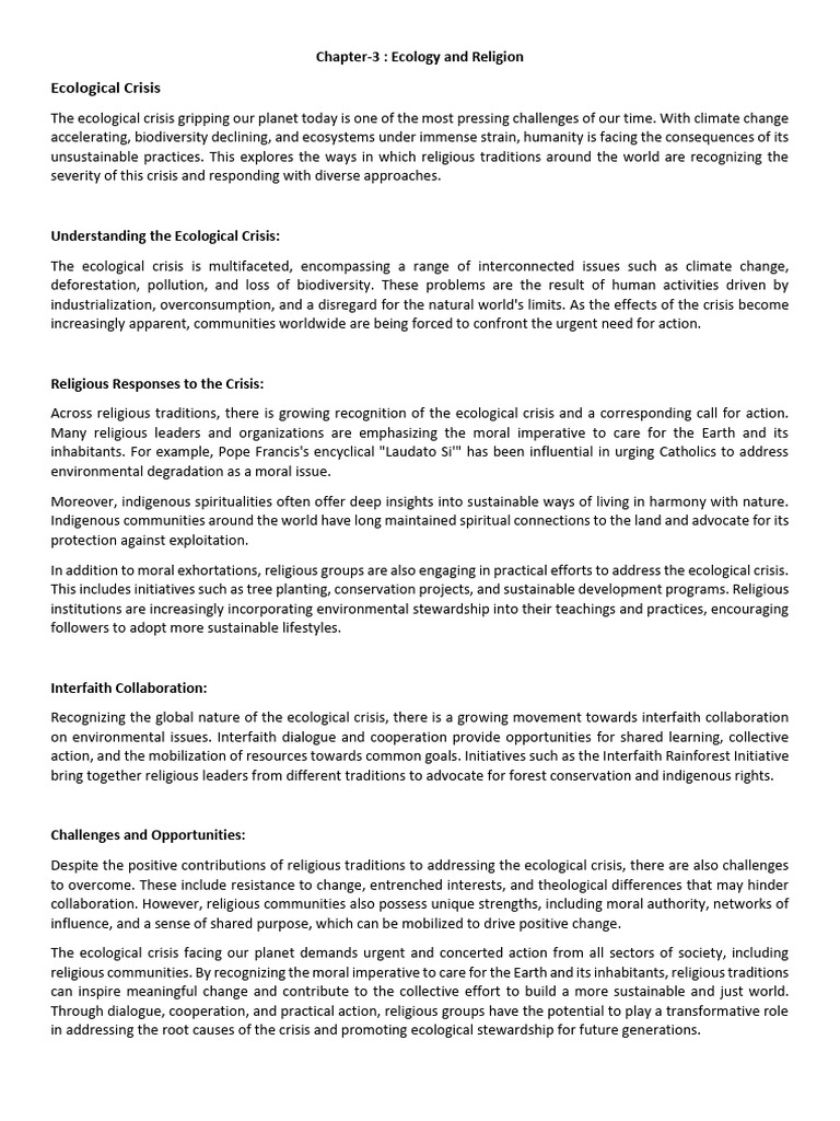 Chapter-3 Ecology and religion | PDF | Ecofeminism | Sustainability