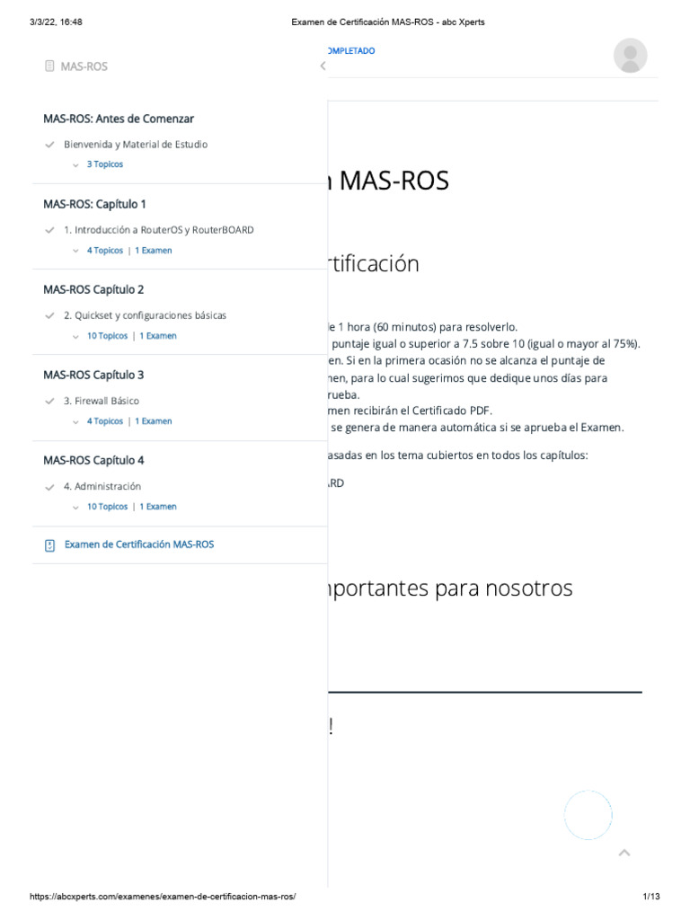 Examen de Certificación MAS-ROS - Abc Xperts | PDF | Enrutador (Computación) | Cortafuegos ...