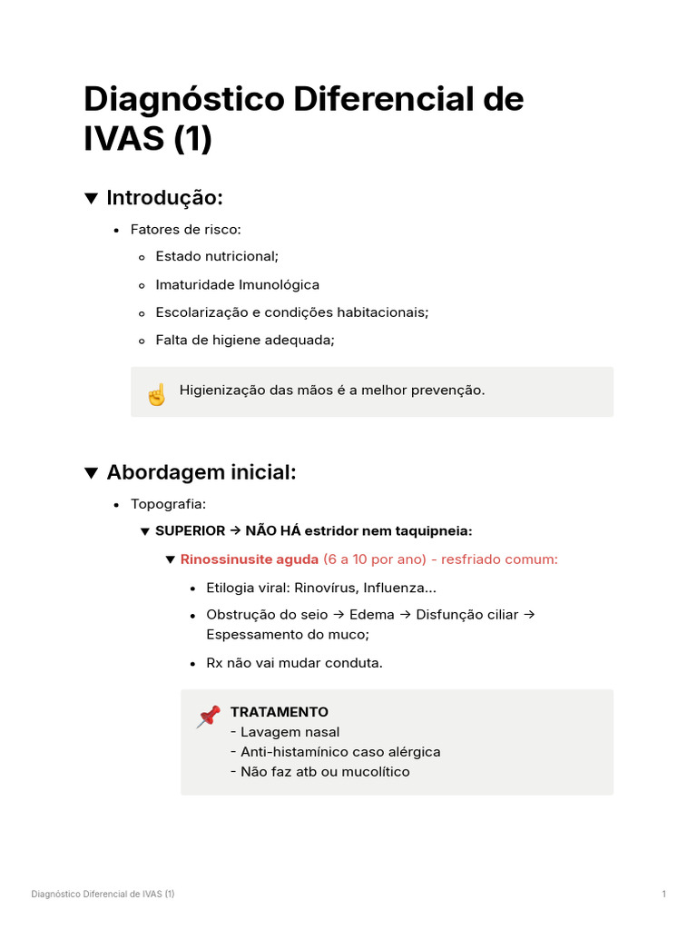 Diagnóstico Diferencial de IVAS | PDF | Resfriado | Imunologia