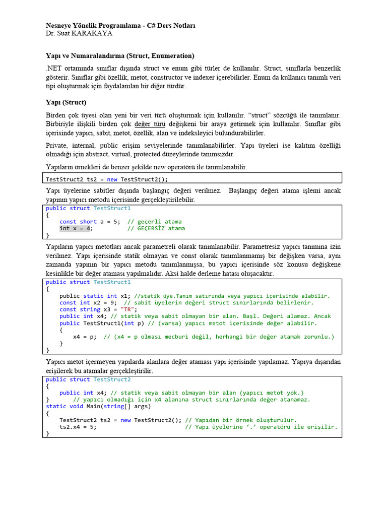 Ders13 Struct Enum | PDF