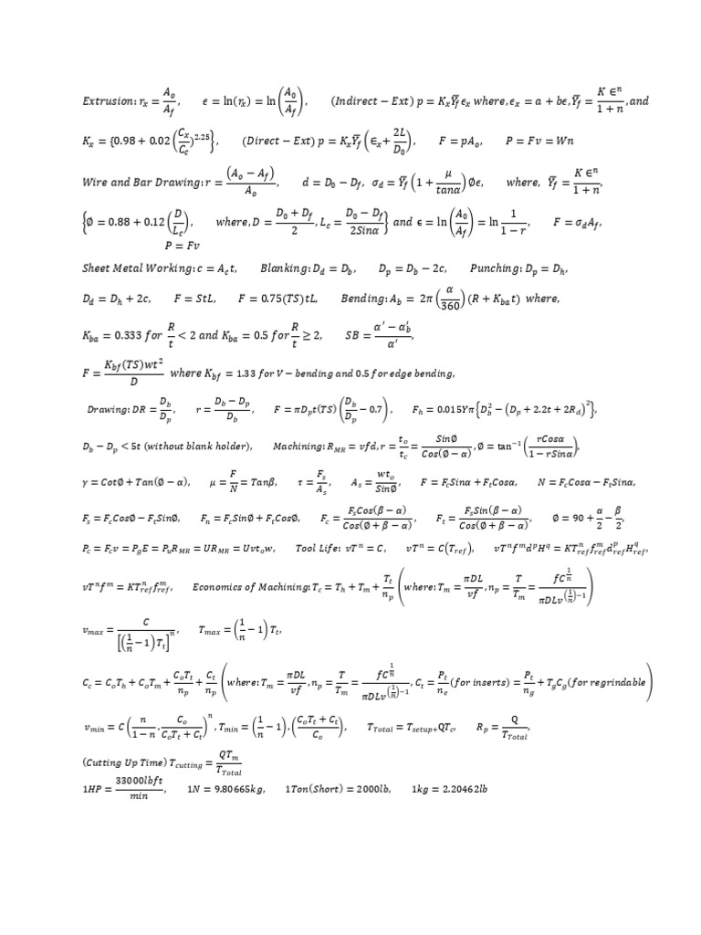 Formula Sheet MMP | PDF