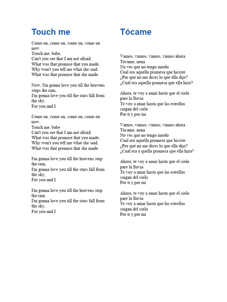 Letra de "Touch Me" en Español | PDF