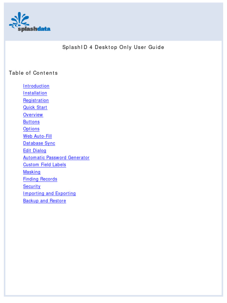SplashID User Guide | PDF | Comma Separated Values | Backup