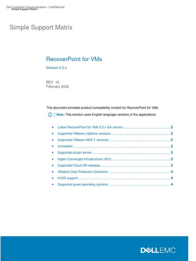 Recoverpoint For Virtual Machine 5.3.x Simple Support Matrix Rev 16 ...