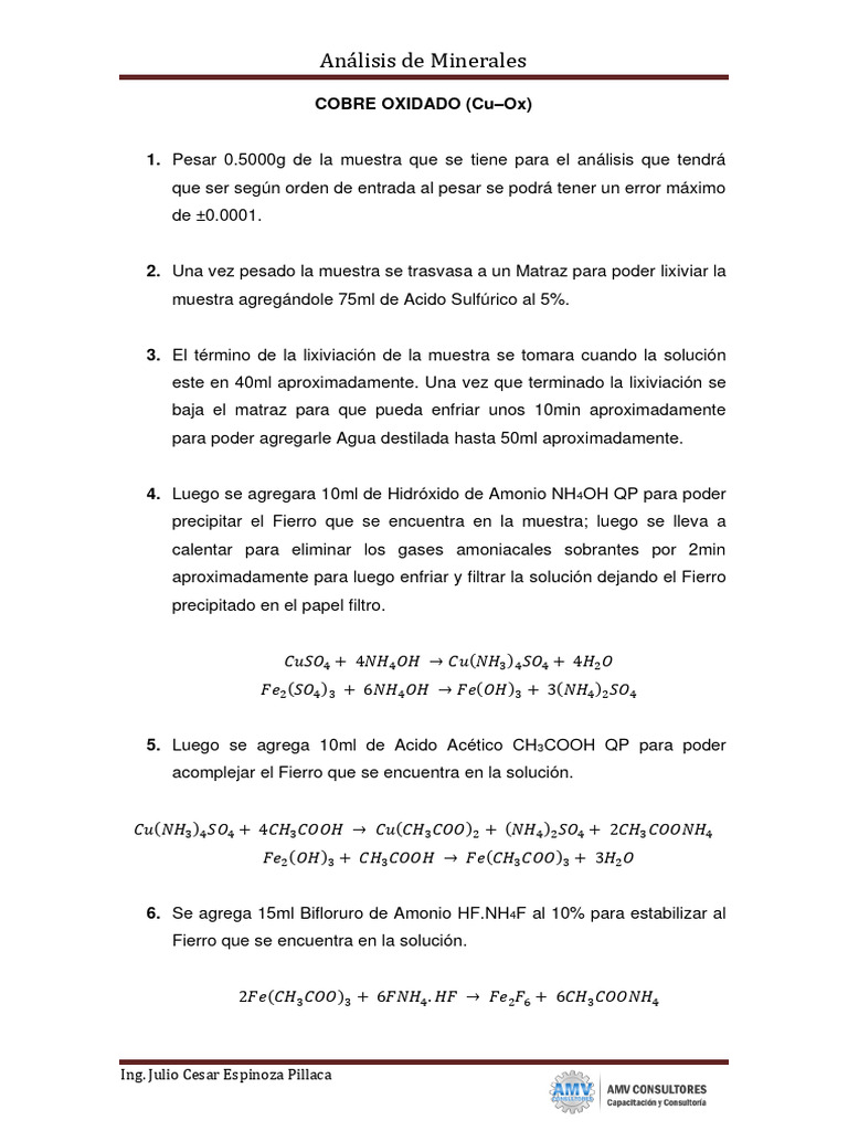 Analisis de Cobre Oxidado | PDF | Precipitación (Química) | Química Física