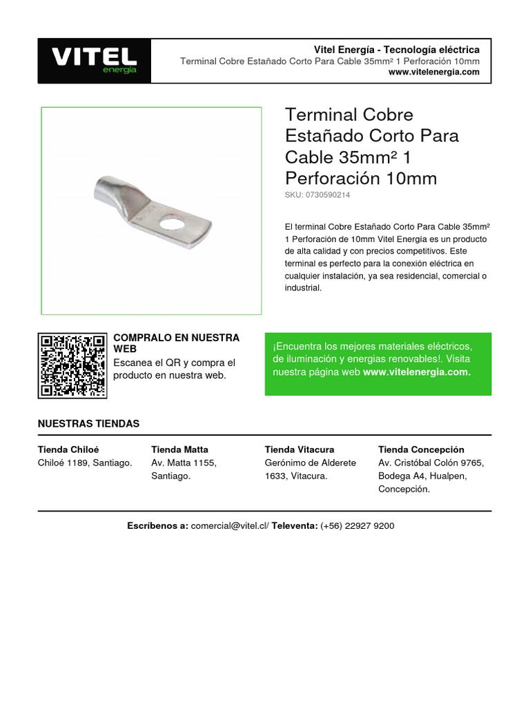 Terminal Cobre Estañado Corto para Cable 35mm 1 Perforación 10mm | Descargar gratis PDF | Cobre ...