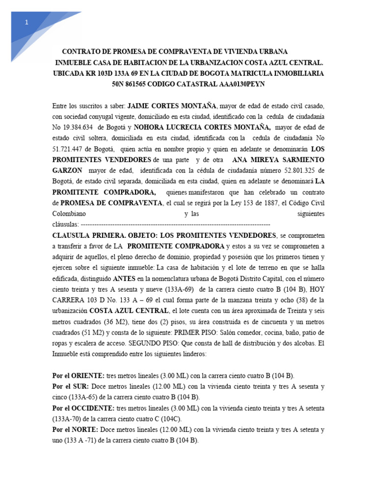 Promesa de Compra Venta | PDF | Derecho civil (sistema legal) | Ley común