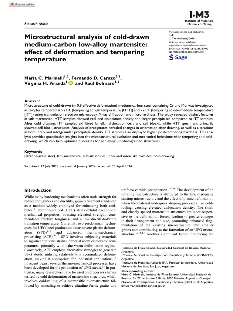 Marinelli Et Al 2024 Microstructural Analysis of Cold Drawn Medium ...
