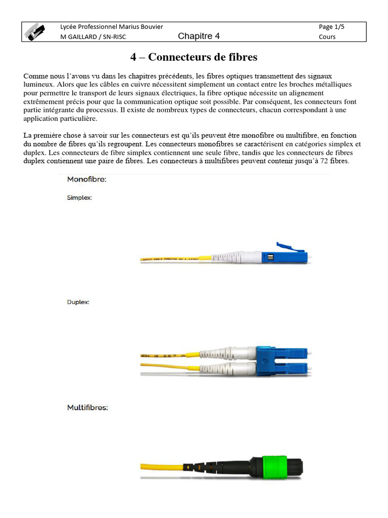 Connecteurs de fibres optiques : types et usages | PDF | Fibre optique ...