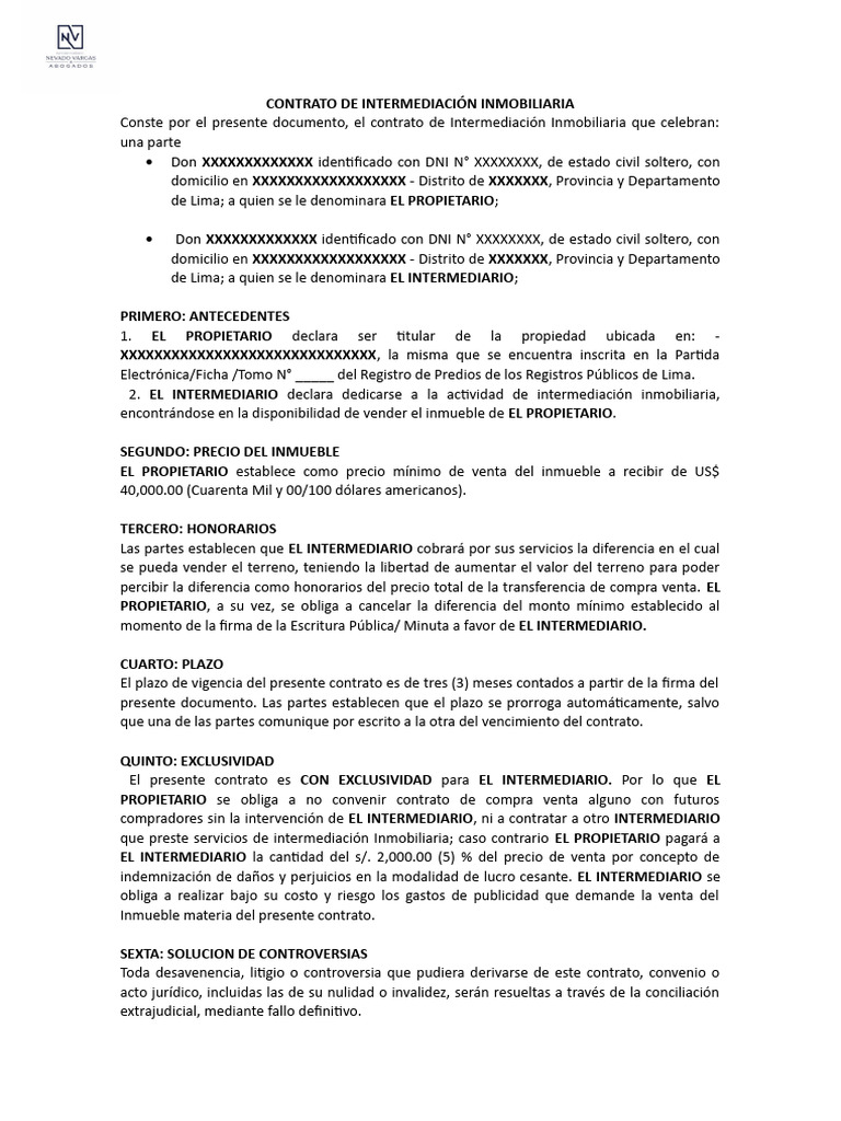 Contrato de Intermediación Inmobiliaria | PDF | Daños y perjuicios