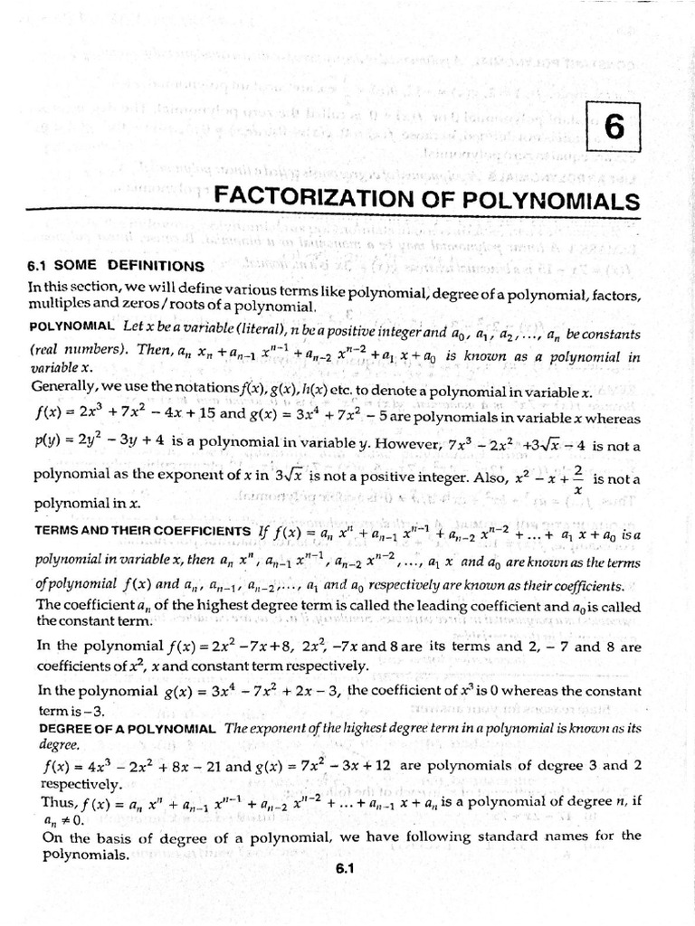 Chapter 6 - Factorization of Polynomials | PDF