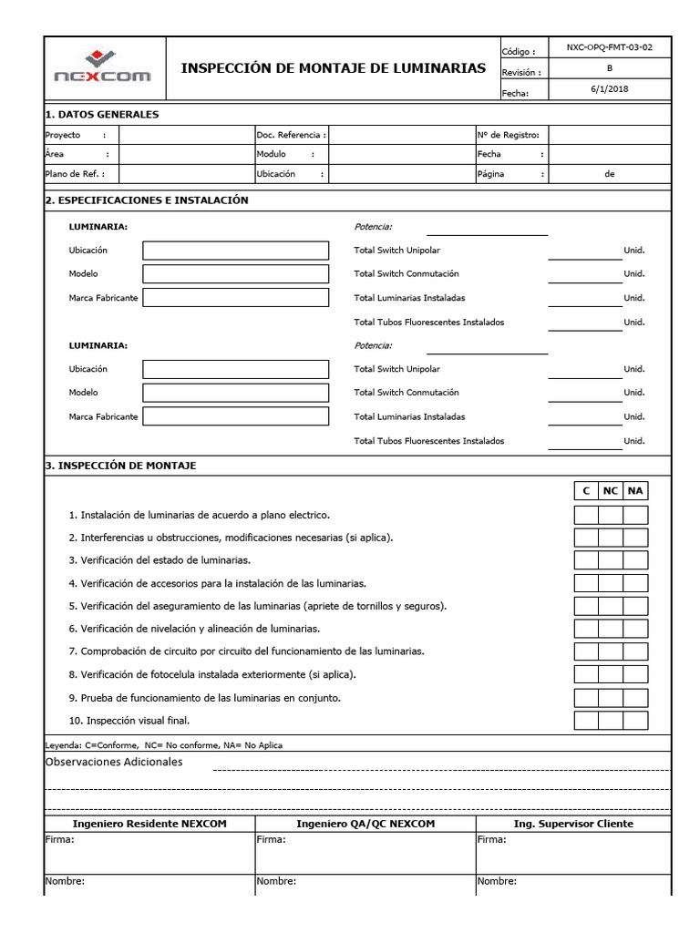 Nxc-Opq-Fmt-03-02 - Montaje de Luminarias | PDF