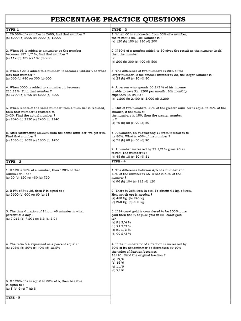 Percentage Practice Questions | PDF