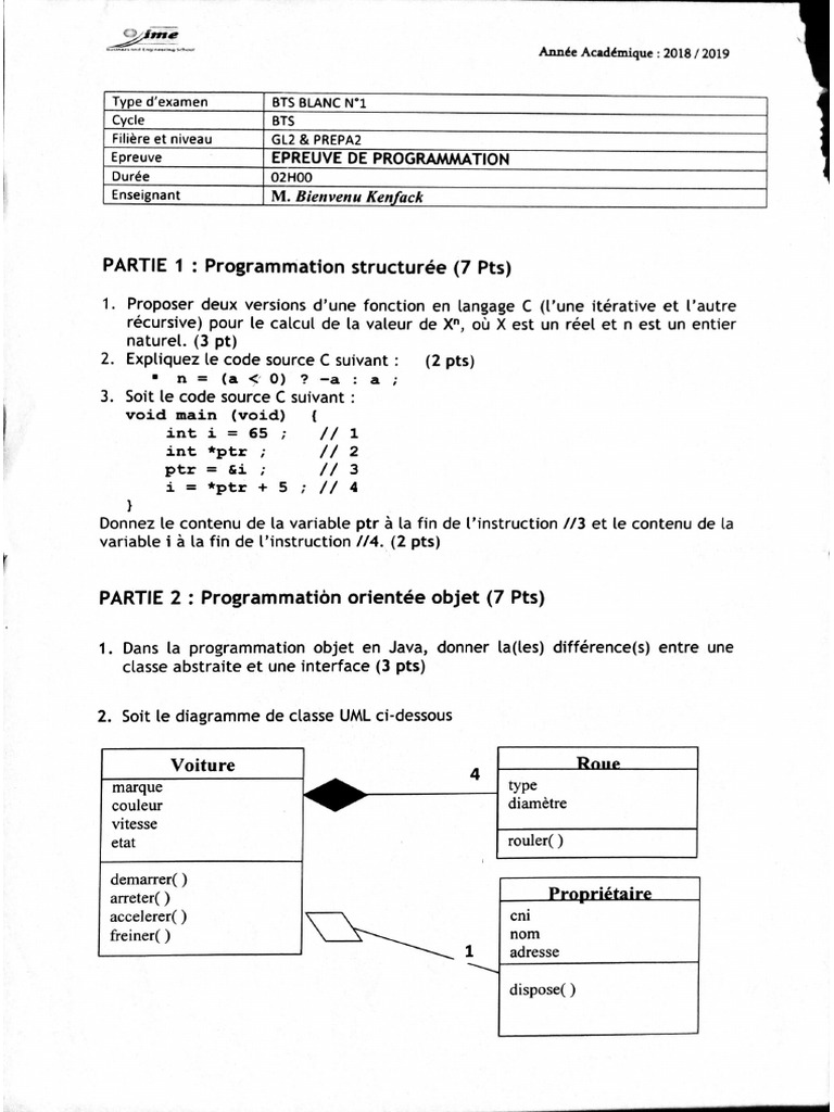 examen blanc n1 épreuve de programmation | PDF