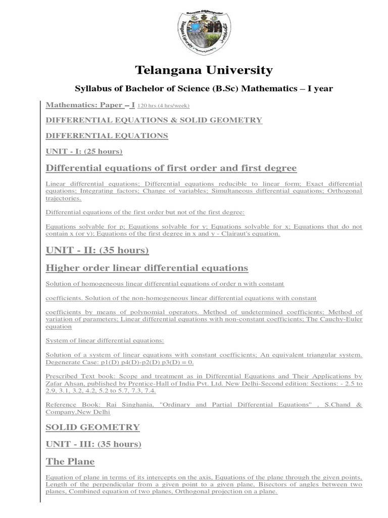 B.SC Mathematics by Telangana University | PDF | Sphere | Equations