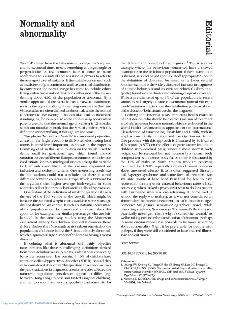 normality-and-abnormality | PDF | Attention Deficit Hyperactivity Disorder | Medical Diagnosis