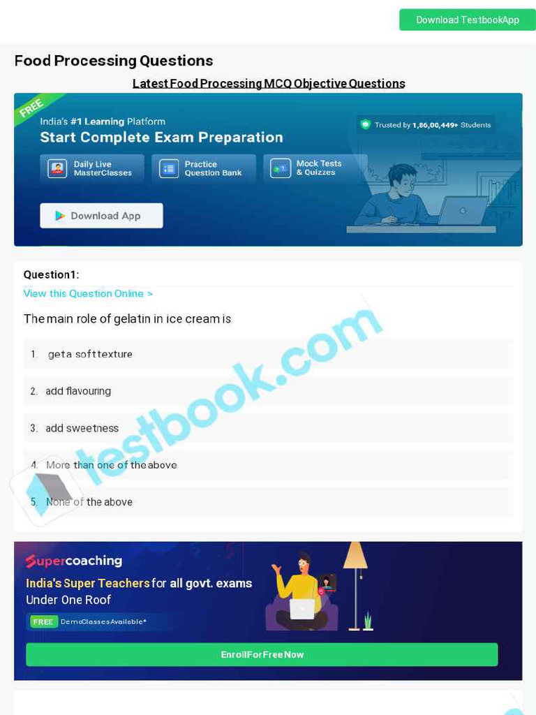 MCQ On Food Processing 5eea6a1539140f30f369f37b | PDF