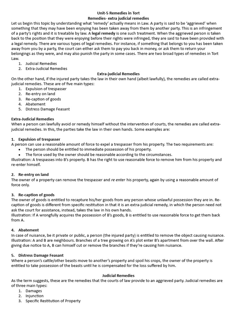 Unit 5 | PDF | Damages | Injunction