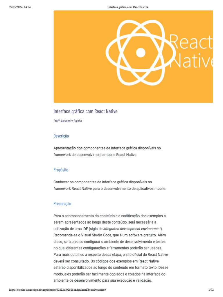 Mobile - AULA03 - Interface Gráfica Com React Native | PDF | Aplicativo para celular | Janela ...