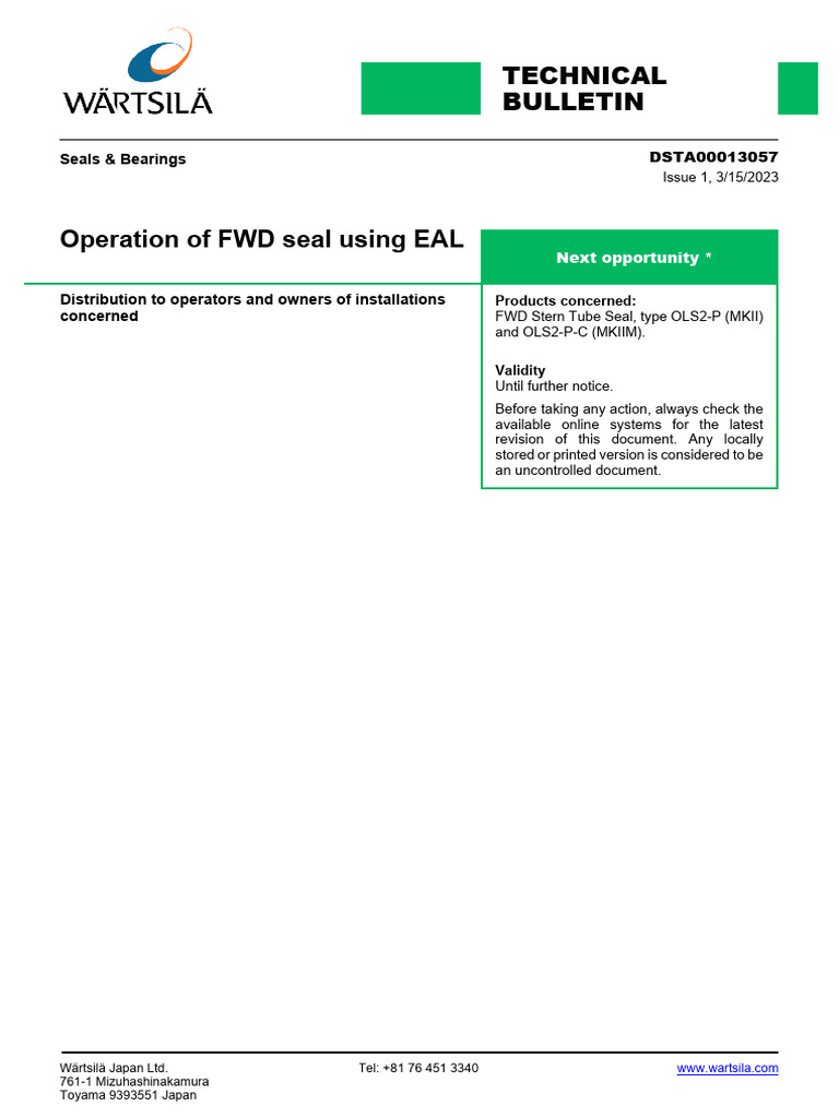 FWD Stern Tube Seal EAL Operation Guide | PDF